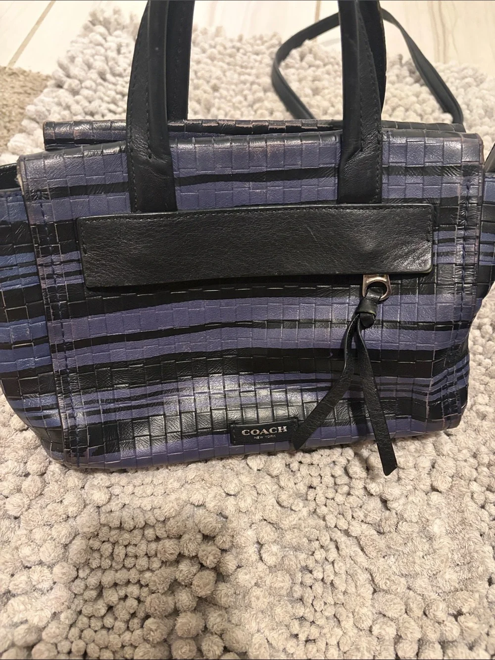 Coach | Bags | Vintage Coach Purple And Black Woven Leather Satchel Bag ...
